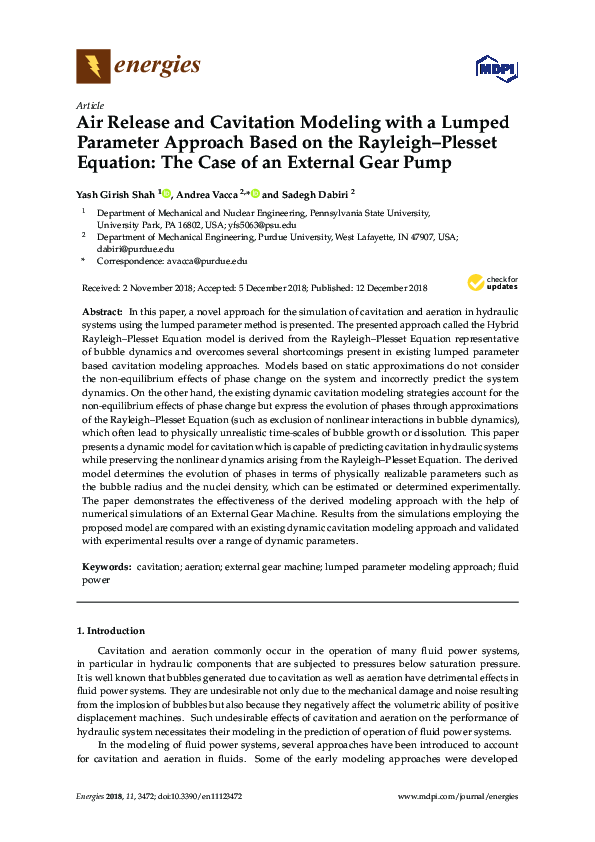 (PDF) Air Release and Cavitation Modeling with a Lumped Parameter ...
