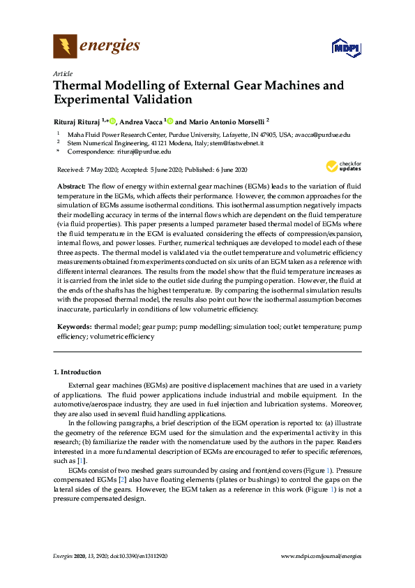 (PDF) Thermal Modelling of External Gear Machines and Experimental Validation