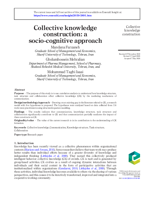 (PDF) Collective knowledge construction: a socio-cognitive approach