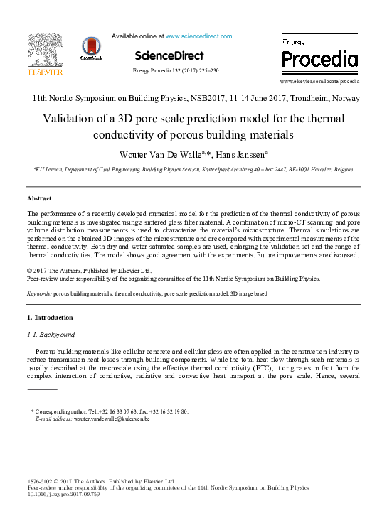(PDF) Validation of a 3D pore scale prediction model for the thermal conductivity of porous ...