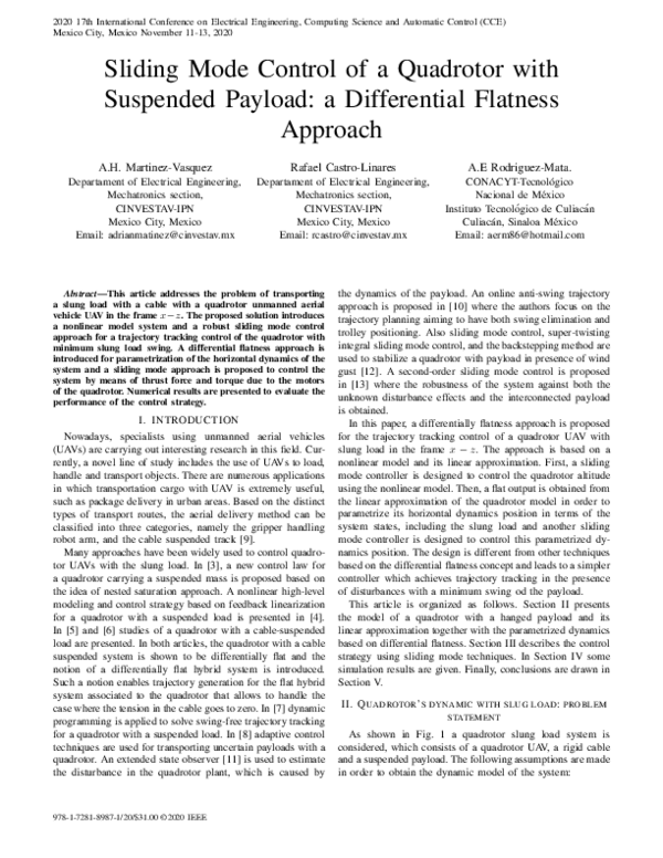 (PDF) Sliding Mode Control of a Quadrotor with Suspended Payload: a Differential Flatness Approach