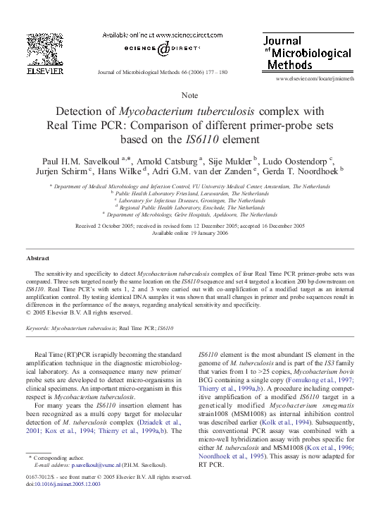 (PDF) Detection of Mycobacterium tuberculosis complex with Real Time PCR: comparison of ...