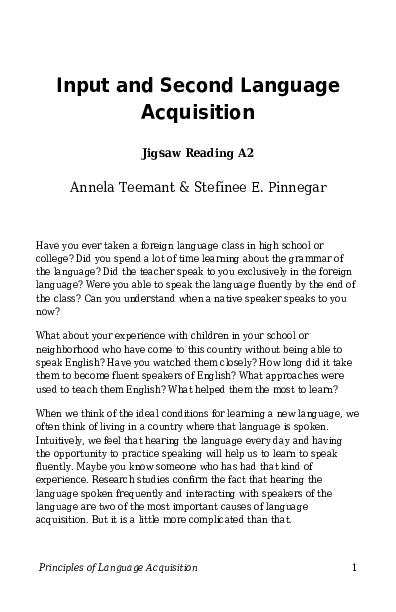 (PDF) Input and Second Language Acquisition