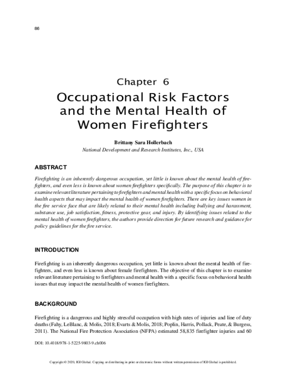 (PDF) Occupational Risk Factors and the Mental Health of Women Firefighters