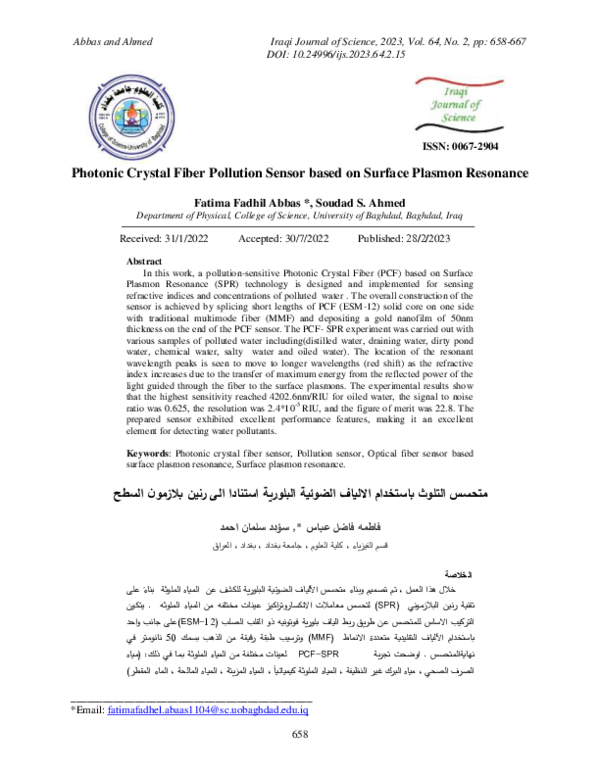 (PDF) Photonic Crystal Fiber Pollution Sensor based on Surface Plasmon Resonance