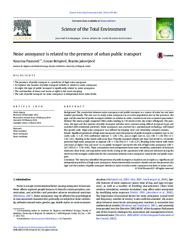 (PDF) Noise annoyance is related to the presence of urban public transport
