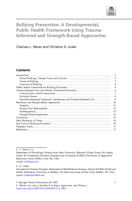 (PDF) Bullying Prevention: A Developmental, Public Health Framework ...