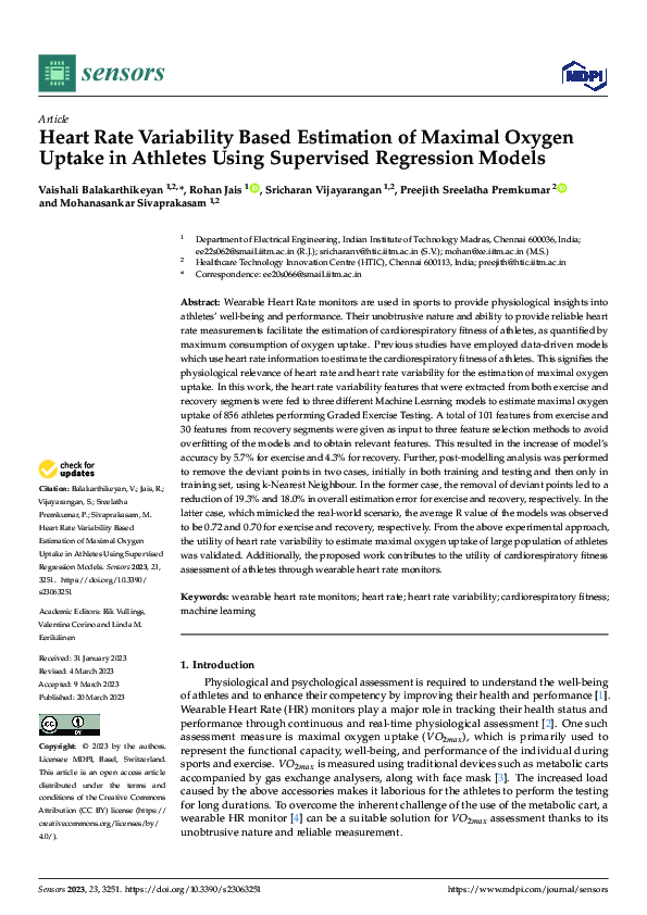 Pdf Heart Rate Variability Based Estimation Of Maximal Oxygen Uptake In Athletes Using