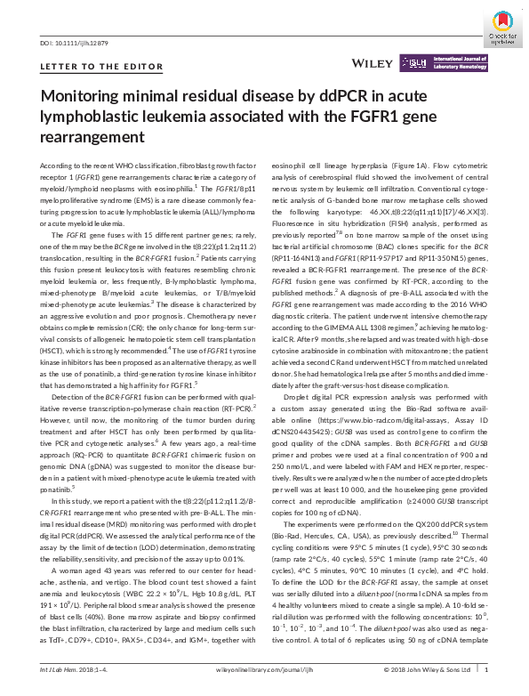 (PDF) Monitoring minimal residual disease by ddPCR in acute lymphoblastic leukemia associated ...