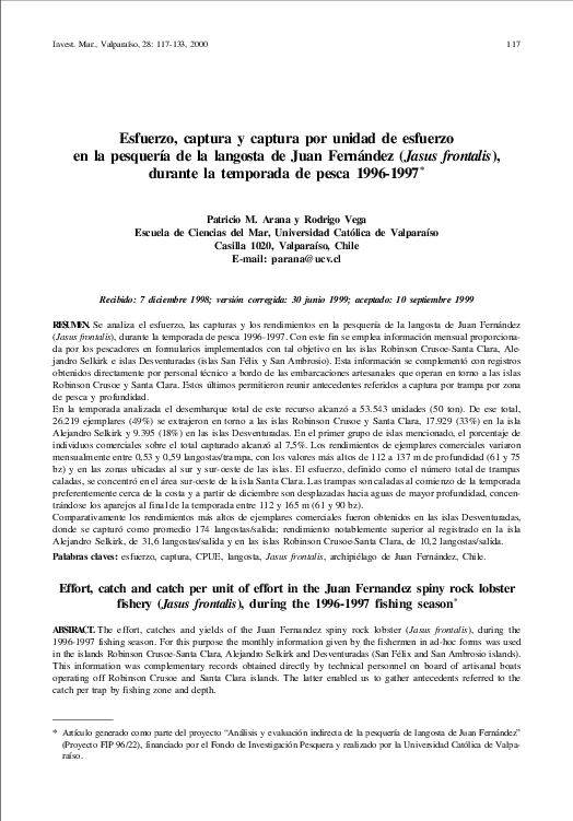 (PDF) Esfuerzo, captura y captura por unidad de esfuerzo en la ...