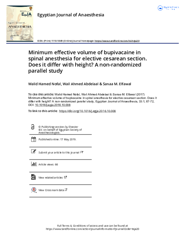 (PDF) Minimum effective volume of bupivacaine in spinal anesthesia for ...