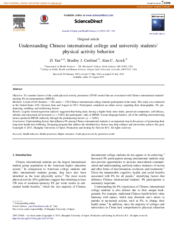 (PDF) Understanding Chinese international college and university students' physical activity ...
