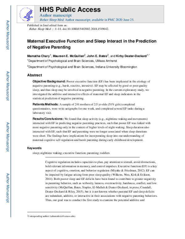 (PDF) Maternal Executive Function and Sleep Interact in the Prediction ...