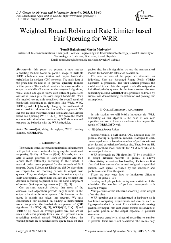 (PDF) Weighted Round Robin and Rate Limiter based Fair Queuing for WRR
