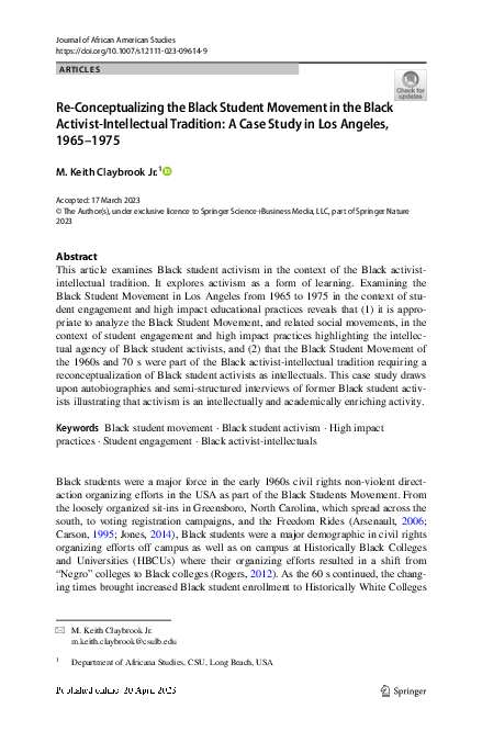 Re-Conceptualizing the Black Student Movement in the Black Activist ...