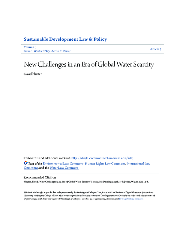 (PDF) New Challenges in an Era of Global Water Scarcity