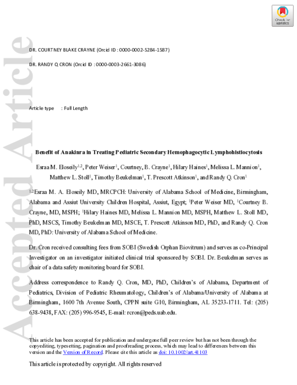 (PDF) Benefit of Anakinra in Treating Pediatric Secondary ...