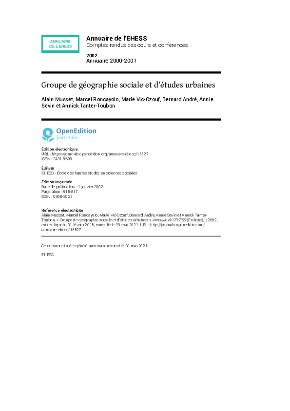 (PDF) Groupe de géographie sociale et d’études urbaines