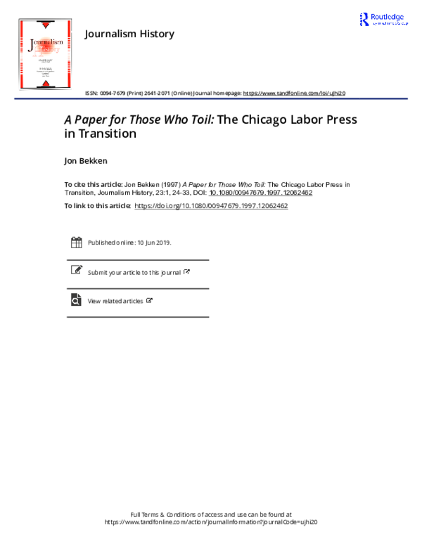 (PDF) A Paper for Those Who Toil: The Chicago Labor Press in Transition