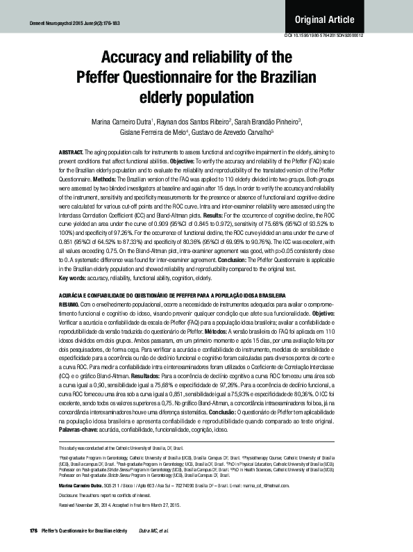 (PDF) Accuracy and reliability of the Pfeffer Questionnaire for the ...