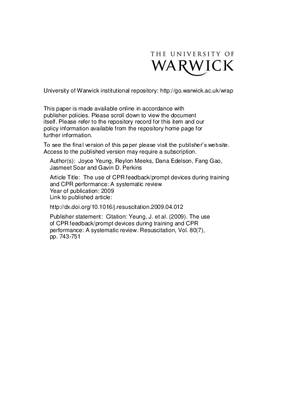 (PDF) The use of CPR feedback/prompt devices during training and CPR ...