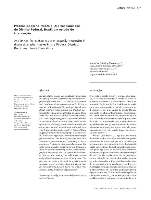 (PDF) Práticas de atendimento a DST nas farmácias do Distrito Federal ...