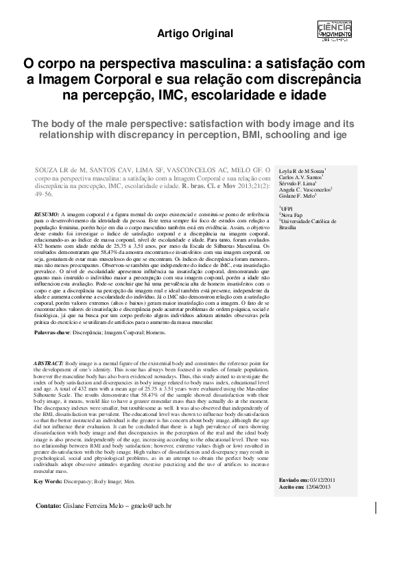(PDF) O Corpo Na Perspectiva Masculina: Imagem Corporal Real e Ideal