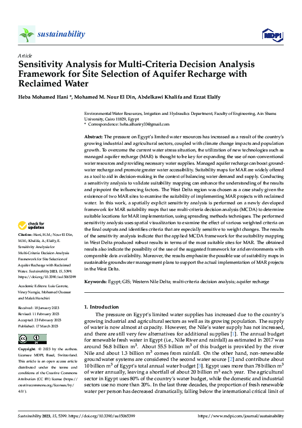 (PDF) Sensitivity Analysis for Multi-Criteria Decision Analysis Framework for Site Selection of ...