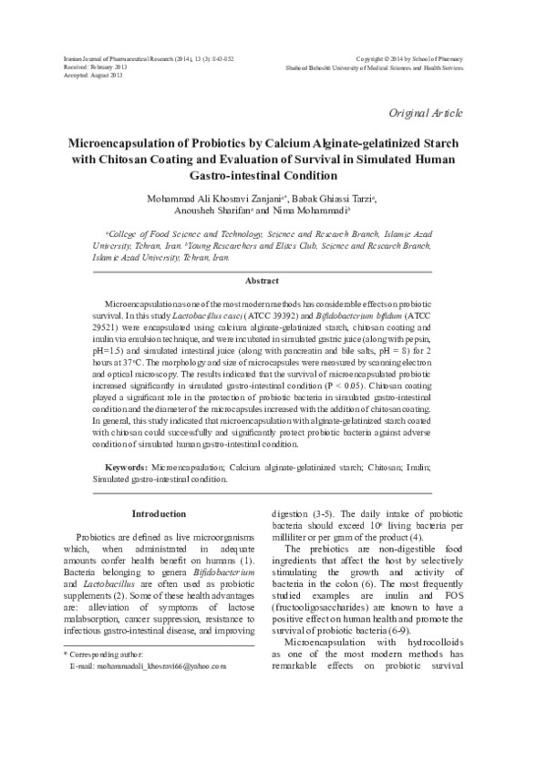 (PDF) Microencapsulation of Probiotics by Calcium Alginate-gelatinized ...