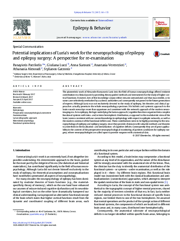 (PDF) Potential implications of Luria's work for the neuropsychology of ...