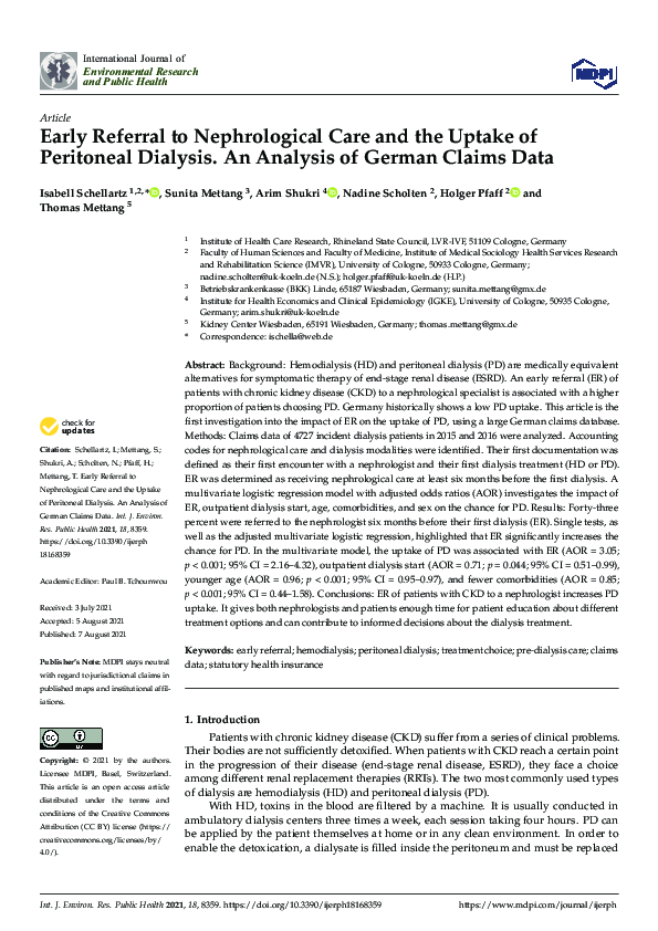 (PDF) Early Referral to Nephrological Care and the Uptake of Peritoneal ...