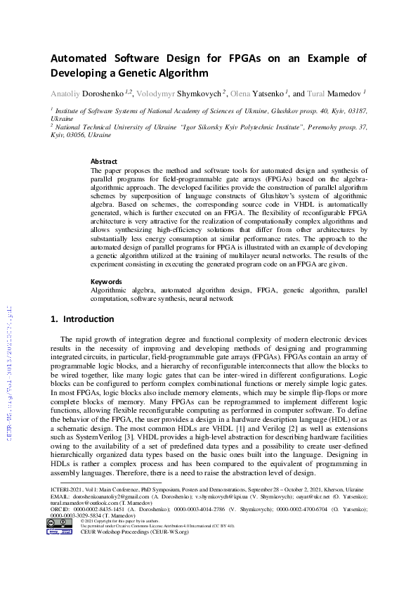 Pdf Automated Software Design For Fpgas On An Example Of Developing A Genetic Algorithm