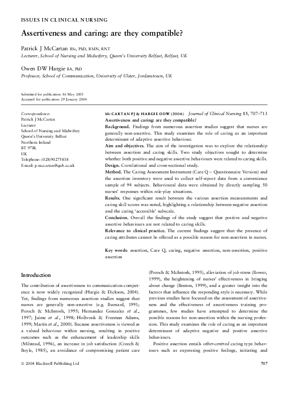 (PDF) Assertiveness and caring: are they compatible?