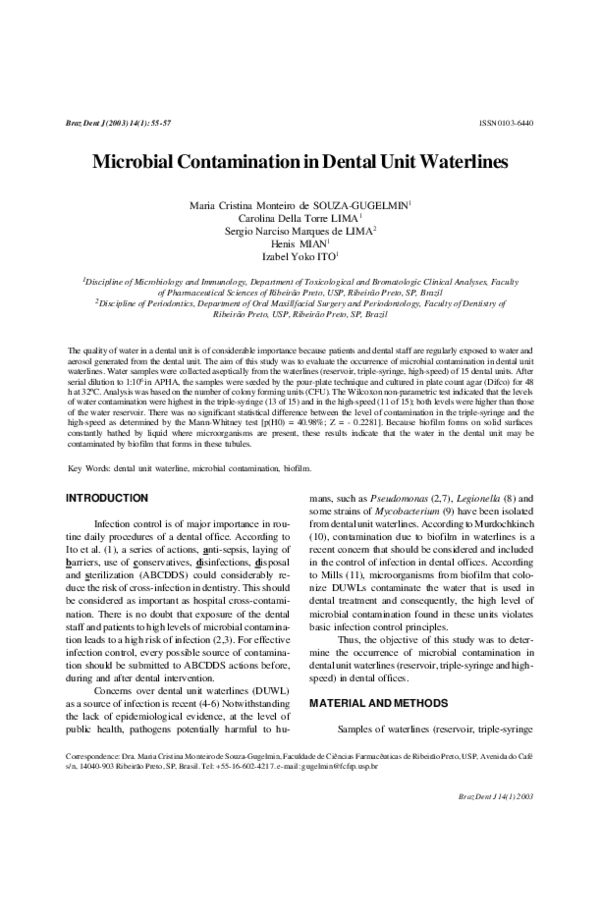 (PDF) Microbial contamination in dental unit waterlines