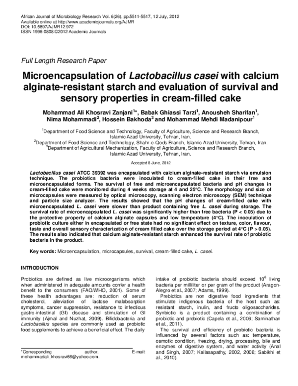 (PDF) Microencapsulation of Lactobacillus casei with calcium alginate ...
