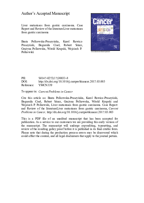 Pdf Liver Metastases From Gastric Carcinoma A Case Report And Review