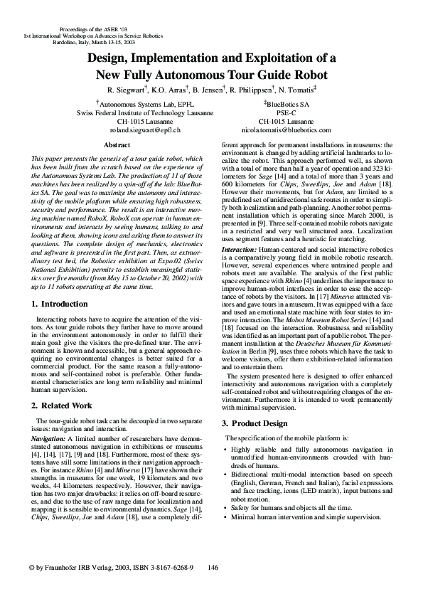(PDF) Design, Implementation and Exploitation of a New Fully Autonomous Tour Guide Robot