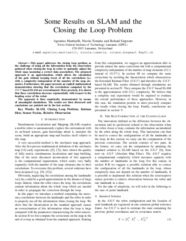 (PDF) Some results on SLAM and the closing the loop problem