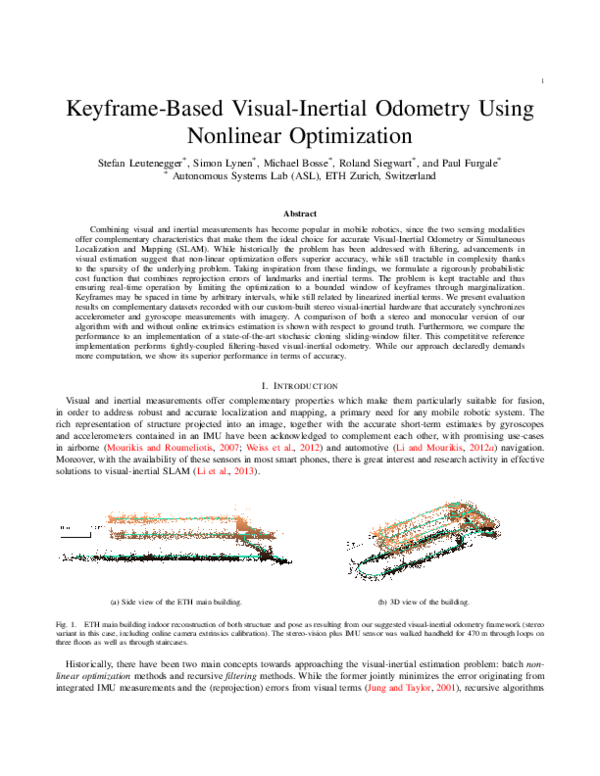 Pdf Keyframe Based Visual Inertial Odometry Using Nonlinear Optimization