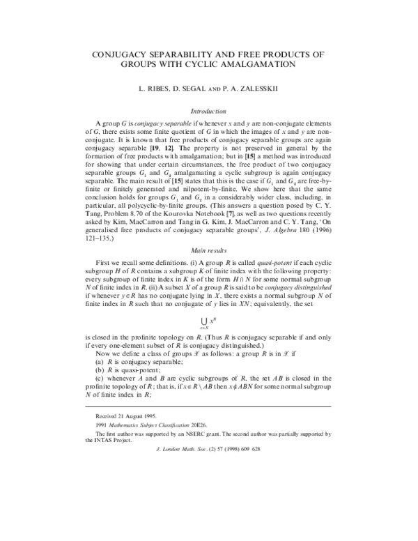 (PDF) Conjugacy Separability and Free Products of Groups with Cyclic Amalgamation