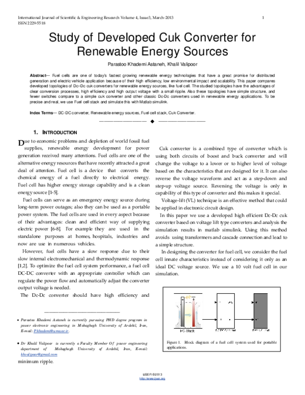 (PDF) Study of Developed Cuk Converter for Renewable Energy Sources