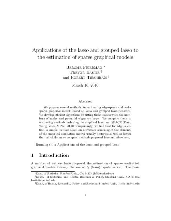 (PDF) Applications of the lasso and grouped lasso to the estimation of sparse graphical models