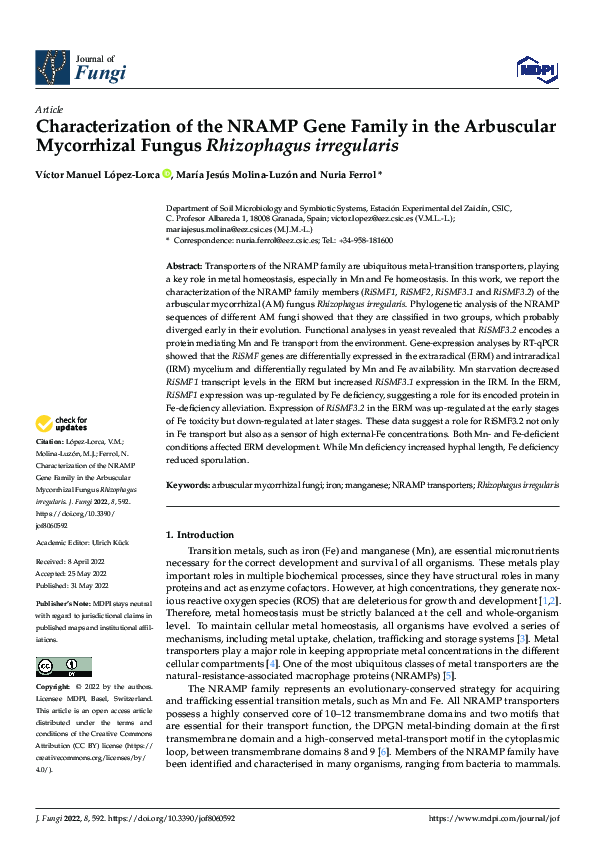(PDF) Characterization of the NRAMP Gene Family in the Arbuscular ...