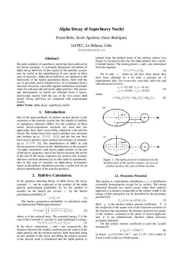 (PDF) Alpha Decay of Superheavy Nuclei