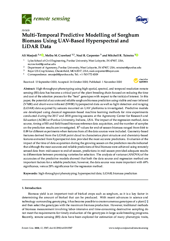 (PDF) Multi-Temporal Predictive Modelling of Sorghum Biomass Using UAV-Based Hyperspectral and ...