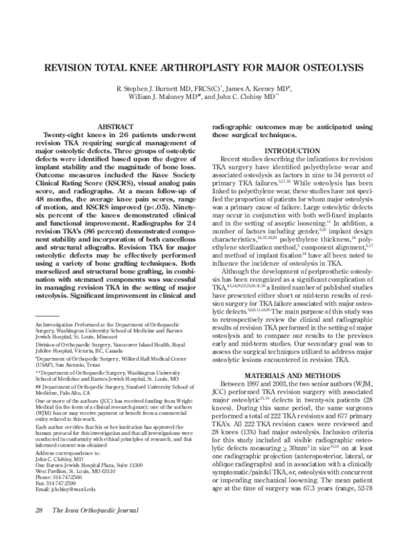 (PDF) Revision total knee arthroplasty for major osteolysis