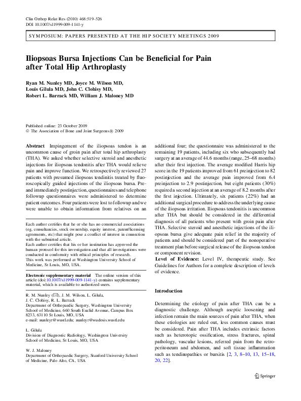 (PDF) Iliopsoas Bursa Injections Can be Beneficial for Pain after Total ...