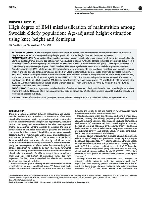 (PDF) High degree of BMI misclassification of malnutrition among ...