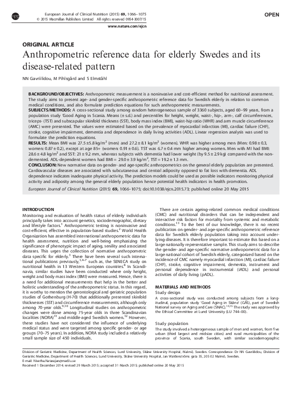 (PDF) Anthropometric reference data for elderly Swedes and its disease ...
