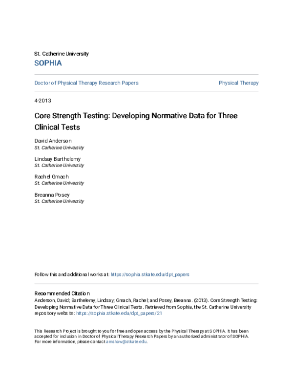 (PDF) Core Strength Testing: Developing Normative Data for Three ...